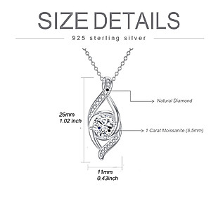 SISGEM Diamond Infinity Necklace Sterling Silver for Women,1 carat Moissanite Infinity Pendant Necklace S925 Natural Diamond Jewelry Gifts for Birthday Anniversary Christmas 18+2 inch