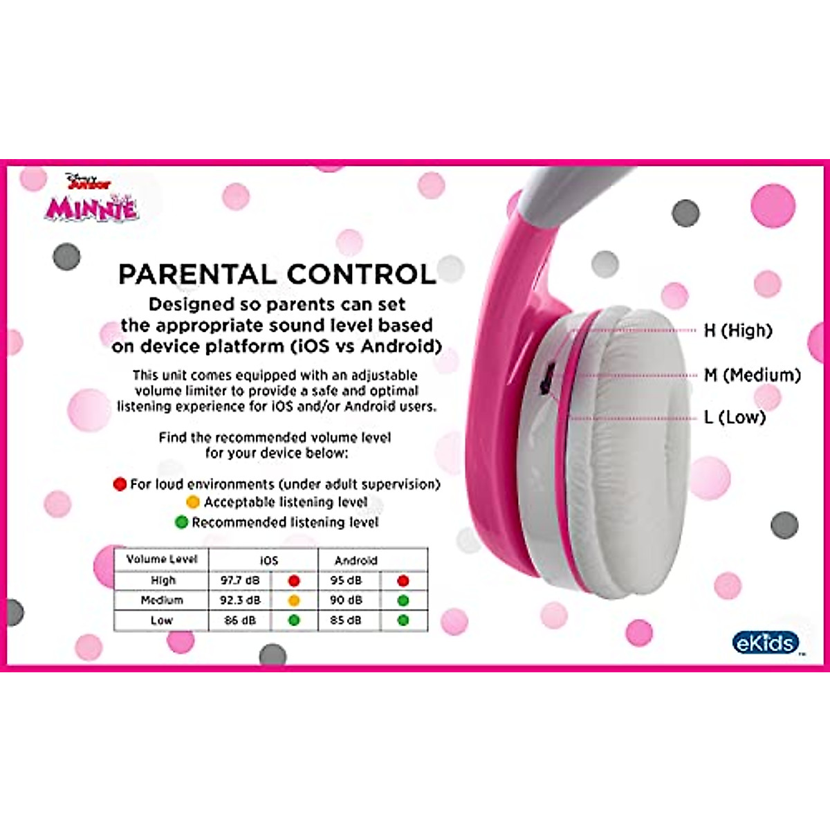 Minnie Mouse Kids Headphones for Kids Adjustable Stereo Tangle-Free 3.5Mm Jack Wired Cord Over Ear Headset for Children Parental Volume Control Safe for School Home & Travel Packaging