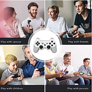 Rzzhgzq 2 Pack PS3 Wireless Controller Playstation 3 Controller Wireless Bluetooth Gamepad with USB Charger Cable for PS3 Console (Pink+White)