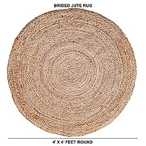 MAYRA HANDICRAFTS Jute Braided Rug, 4' Round Natural, Hand Woven Reversible Rugs Eco Friendly Rugs for Bedroom - Kitchenfor Living Room Entryway,4x4,6x6,8x8 (4 * 4)
