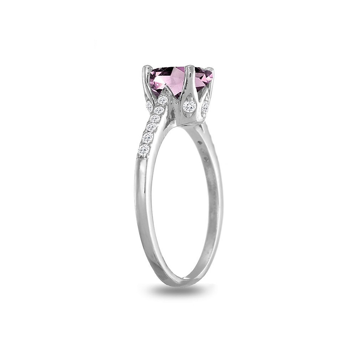 GemStar USA Sterling Silver Purple CZ and White Topaz Oval Crown Ring, Size 6