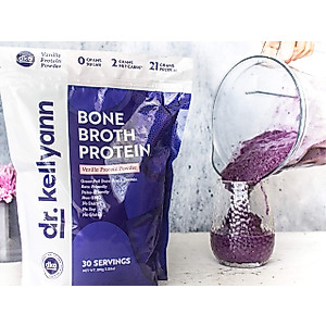 Dr. Kellyann Bone Broth Protein Powder, Vanilla (30 Servings) - Protein 21g, 2g Net Carbs - Grass Fed Hydrolyzed Collagen - Sugar Free, Gluten Free, Dairy Free, Paleo, Keto Protein Shakes