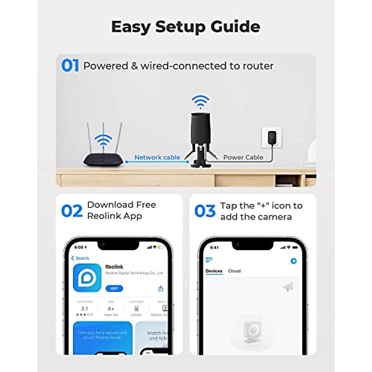 REOLINK Plug-in WiFi Outdoor Security Cameras, 4MP Wired Wi-Fi Camera for Home Security, Smart Person/Vehicle Detection Alert, HD Night Vision, IP66 Waterproof, Works with Google Assistant, RLC-410W