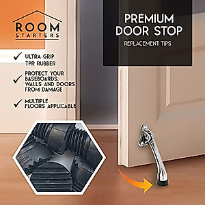 Kick Down Door Stop Ultra Grip Rubber Replacement Tip 10 Pack Threaded by ROOM STARTERS Style 1 (Black, 10 Pack)