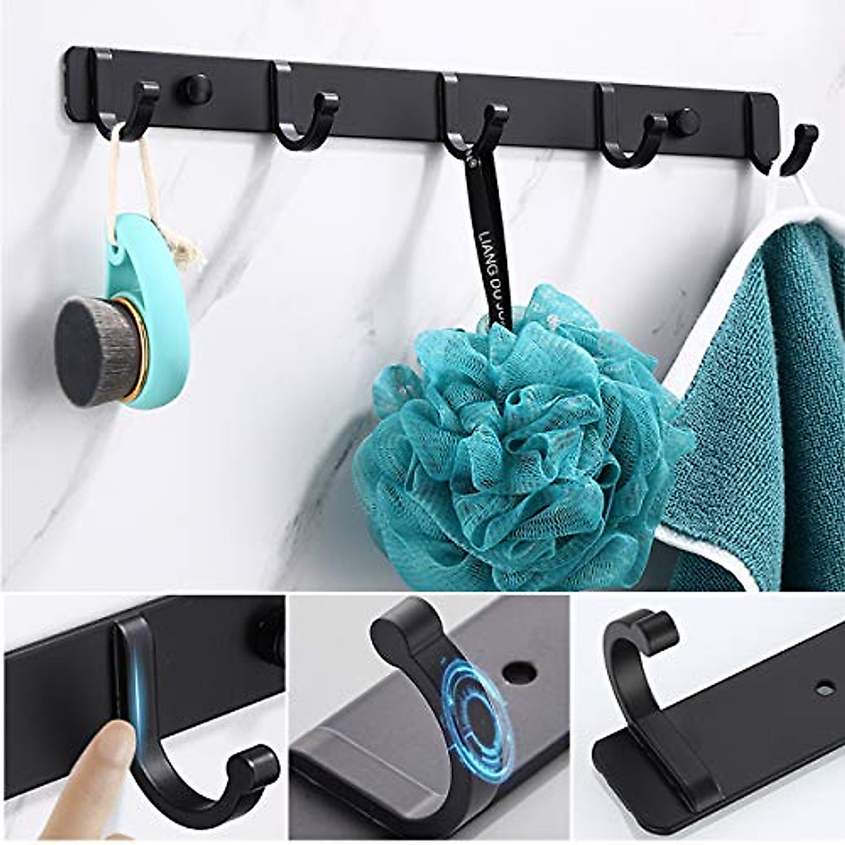 LEMONIDEA Wall Mounted Hook Rack 5 Hanging Hooks Entryway Kitchen Bathroom Storage Organizer Hanger for Coat Bag Hat Key Holder Set of 2