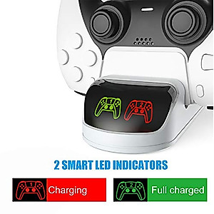 PS5 Controller Charger, Etpark Upgraded PS5 Charging Station Dock with LED Indicator, Safety Chip Protection, Dual USB Type C Fast Charging, White