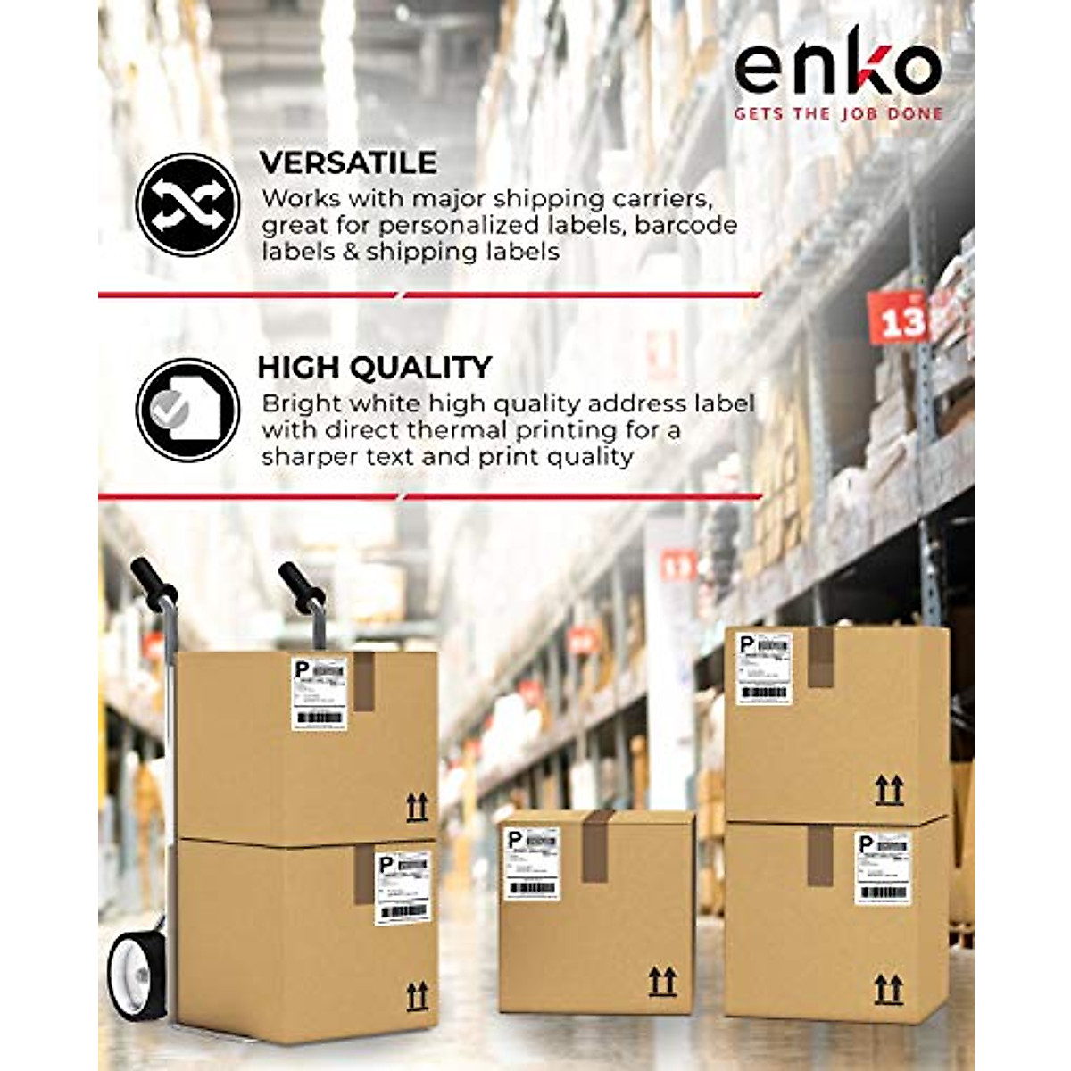 enKo 4 x 6 Thermal Labels Fan Fold Labels Compatible for Rollo Printer Labels - 1 Stack of 500 4x6 Label Zebra Printer - Mailing Postal Label Paper, Perforated, Permanent Adhesive