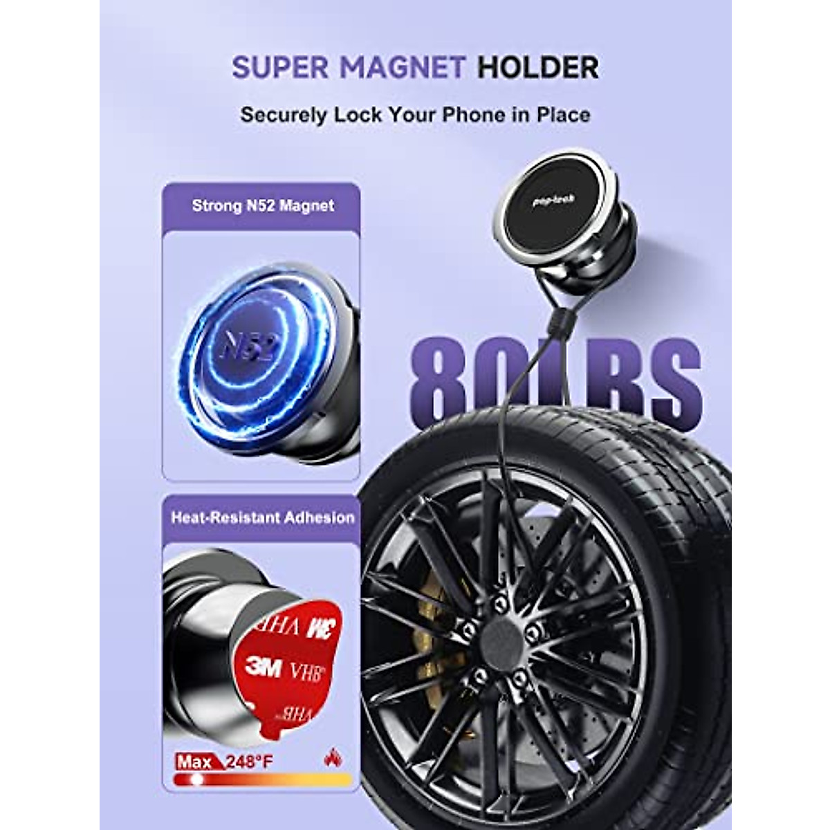 pop-tech Ball Magnetic Car Phone Holder, Universal All-Metal Magnet Car Mount for Cell Phone Dashboard GPS with 4 Metal Plates & Mini Size& 360° Rotation for iPhone, Tablet, Socket Grip,Mobile Device