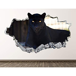 Black Panther Wall Decal Art Decor 3D Smashed Wild Animal Sticker Poster Kids Room Mural Custom Gift BL1024 (50"w x 30"H)