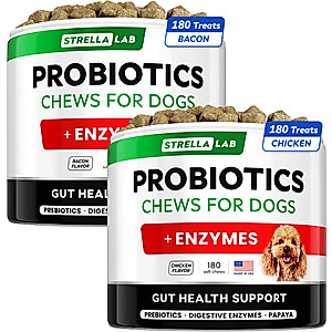 StrellaLab Dog Probiotics Treats Bundle - (360ct) - Digestive Enzymes + Prebiotics - Chewable Fiber Supplement - Allergy, Diarrhea, Gas, Constipation, Upset Stomach Relief - Digestion&Immunity