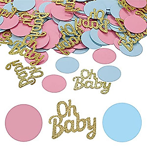 440 Pcs Glitter Gender Reveal Paper Confetti Round Paper Confetti Pink Blue Table Confetti Gold Letter Confetti Double Side Print Party Confetti for Baby Shower Gender Reveal Party (Classic Style)