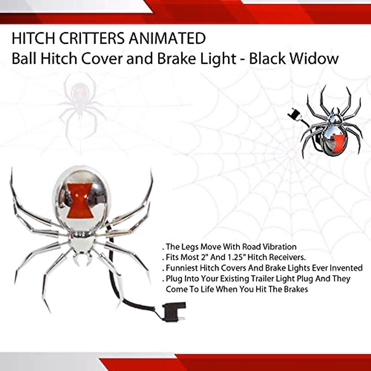 Hitch Critters Animated Ball Hitch Cover and Brake Light -Black Widow