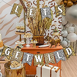 Let's Get Wild Banner Cheetah Print Banner Leopard Hang Garland for Jungle Safari Animal Birthday Bachelorette Party Decorations