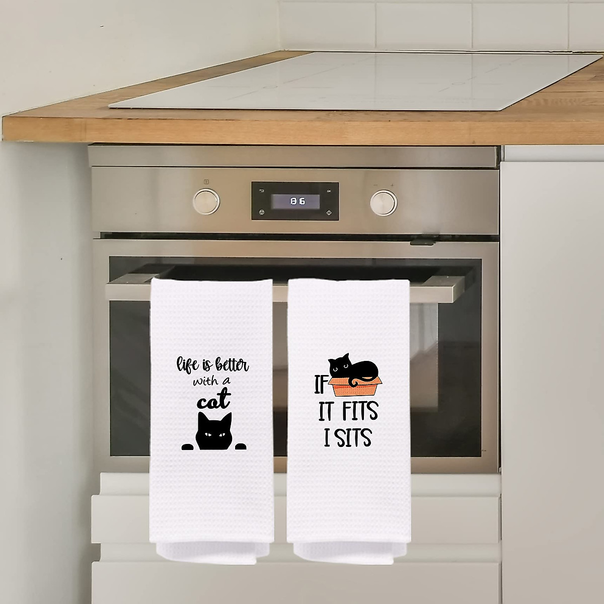 NEGIGA Cat Kitchen Towels and Dishcloths Sets 24x16 Inch Set of 4, Funny Black Peeking Cat Decor Decorative Dish Hand Tea Bath Towels for Kitchen Bathroom,Cat Lovers Girls Gifts