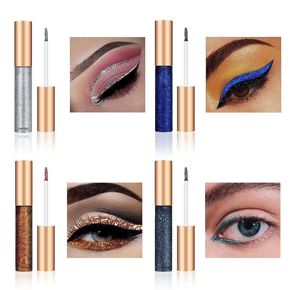 Ownest 10 Colors Liquid Glitter Eyeliner Set, Metallic Shimmer Glitter Eyeshadow, Long Lasting Waterproof Shimmer Sparkling Eyeliner Eye Shadow-10pcs(B)
