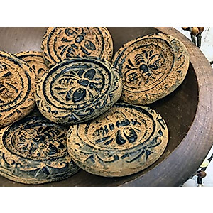Blackened Beeswax Honey Bee Rounds Cinnamon Scented with Cinnamon Powder Rub - American Folk Art Primitive Melts Tarts Bowl Fillers