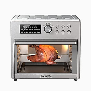LOVMOR 26 Quart Air Fryer Oven with 9 Accessories,21-in-1 Smart Large Airfryer,Countertop Convection Toaster Ovens for Rotisserie,Baking,Dehydrators,Grills, Stainless steel, 15.7"*13.7"*12.1"