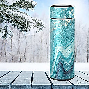 CaTaKu Green Gold Marble Water Bottle Insulated 16 oz Stainless Steel Flask Thermos Bottle for Coffee Water Drink Reusable Wide Mouth Vacuum Travel Mug