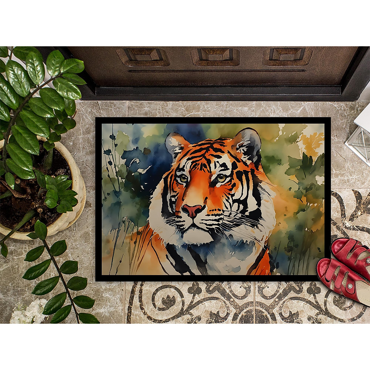 Caroline's Treasures DAC2989MAT Tiger Doormat Front Door Mat Indoor Outdoor Rugs for Entryway, Non Slip Washable Low Pile, 18H X 27W
