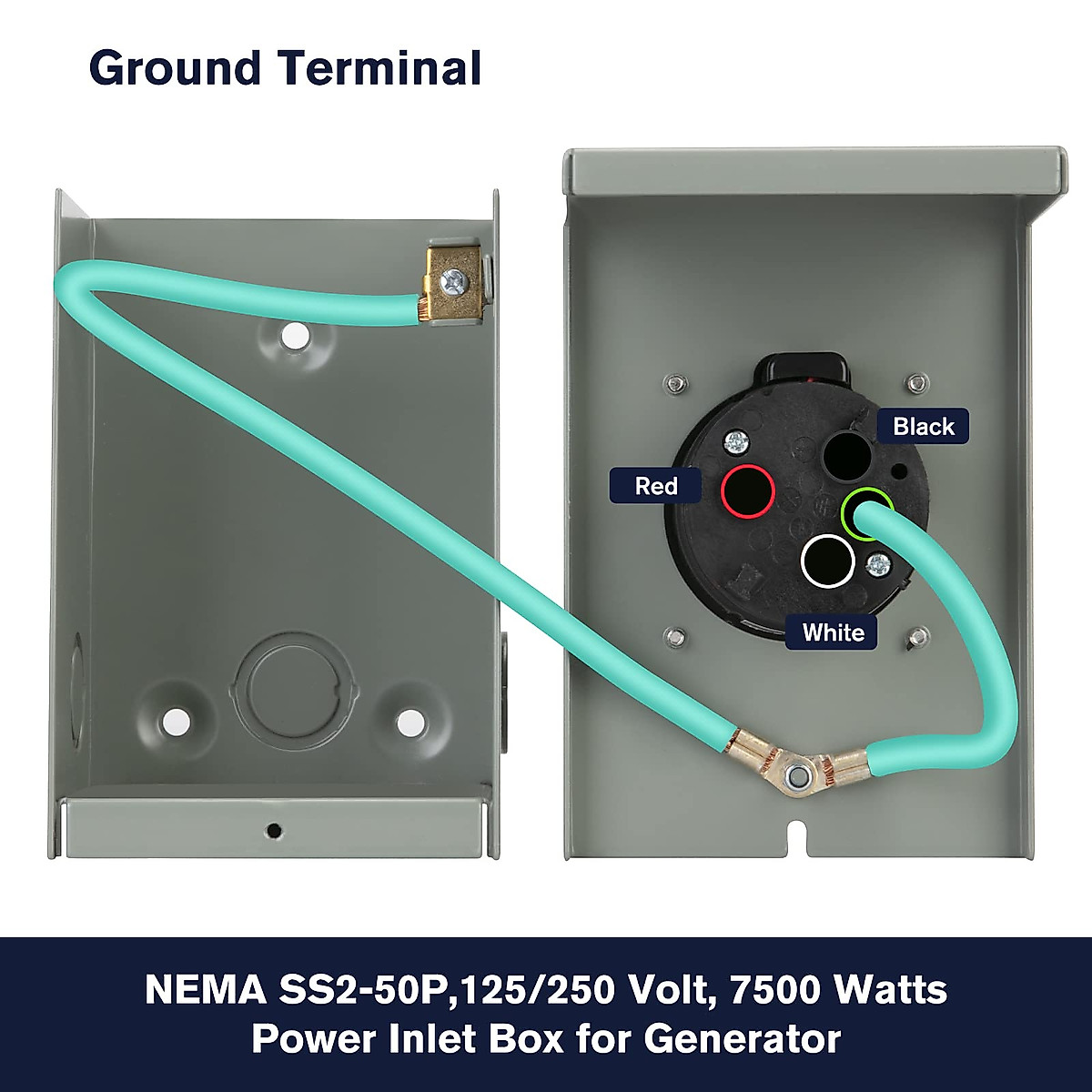 PAULINN 50 Amp Generator Box, Bundle with 15FT 50 Amp RV Power Extension Cord with Cord Organizer, Heavy Duty NEMA 14-50P to SS 2-50R, 6/3+8/1 Gauge RV Twist Locking Adapter Plug, ETL Listed