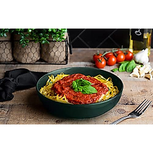 KooK Porcelain Pasta Bowl Set, For Soups and Salads, Serving Bowls, Large Capacity, Microwave & Dishwasher Safe, Set of 4, 40 oz (Hunter Green)