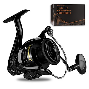 Fishdrops Fishing Reels Spinning, 5+1BB Anti-Reverse with Left/Right Interchangeable Golden Handle, 7.5 oz Ultralight Spinning Reels, 5.5:1 High Speed with Deep/Shallow Aluminum Spool for Freshwater