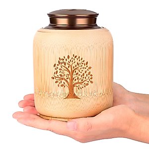 Cremation Urns for Human Ashes Adult Male Female,Medium Urns for Human Ashes Keepsake Made of Bamboo,Decorative Urns Ash Container with Tree of Life Pattern,Hold Up to 83 Cubic Inch