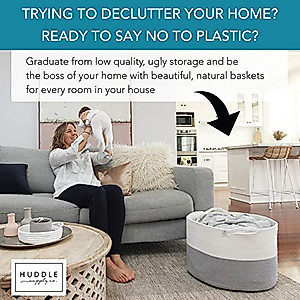 XXXL WASHABLE Blanket Basket Large 2PCs Blanket Storage Living Room - XXX Large Basket for Storing Blankets and Toys + Small Basket for Toys, Keys, Masks | Basket for Blankets (Grey and White)