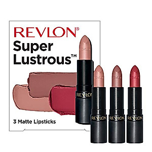 Lipstick Set by Revlon, Super Lustrous 3 Piece Gift Set, High Impact, Matte Finish in Nude Plum & Red, Pack of 3