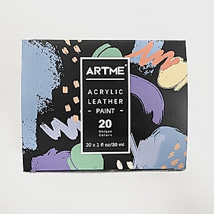 ARTME Acrylic Leather Paint Set, 20 Colors x 30ml Acrylic Leather Dye Kit Perfect for Shoes, Sneakers, Jackets, Leather Sofa, and Car Seat