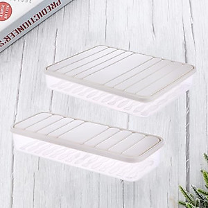 Cabilock 2pcs Food Storage Containers, Plastic Refrigerator Crispers with Lid, Stackable Vegetable Organizer for Kitchen, Freezer Organizer Bins, White (Large+Small)