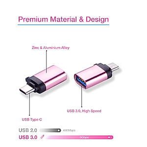 USB C to USB Adapter(5 Pack), USB C to USB 3.0 Adapter, USB Type-C to USB,Thunderbolt 3 to USB Female Adapter OTG for MacBook Pro/Air 2020/2019/2018/2017,iPad Pro 2020,More Type-C Devices(Pink)