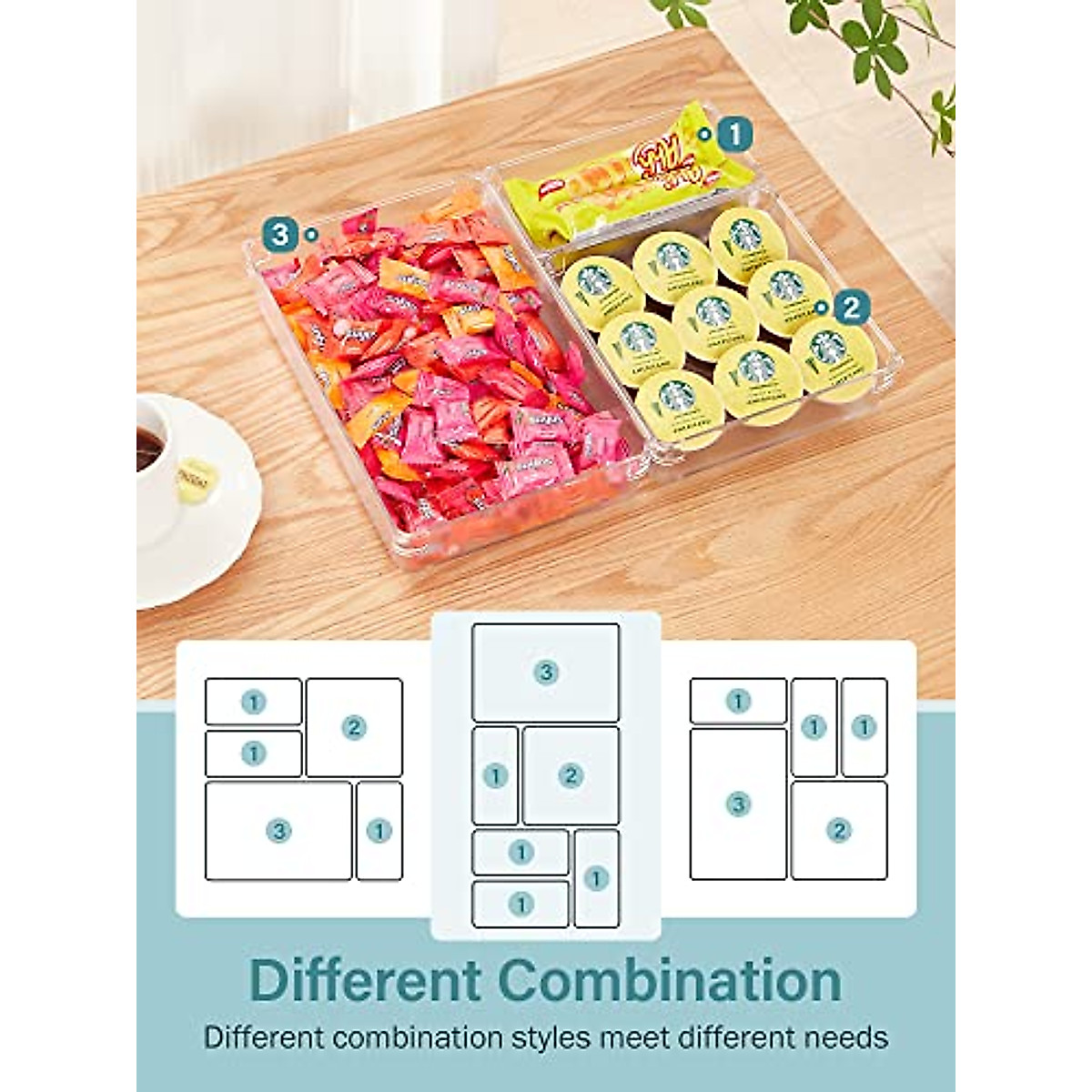 Kootek 6 Pcs Drawer Organizer Set, 3-Size Bathroom Drawer Organizers Makeup Trays Vanity Desk Dividers Versatile Storage Bins Clear Plastic Drawer Organization Container for Dresser, Kitchen, Office