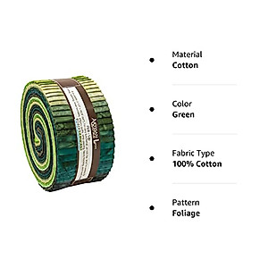 Robert Kaufman Artisan Batiks Prisma Dyes Rainforest Green Jelly Roll Up, 40 2.5x44-inch Cotton Fabric Strips