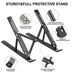 Uniwit 6 Levels Adjustable Laptop Notebook Stand Holder,Foldable Portable Aluminum Alloy Riser Laptop Holder, Ventilated and Lightweight Compatible for Macbook, Laptop, Notebook Computer,Tablet(Black)