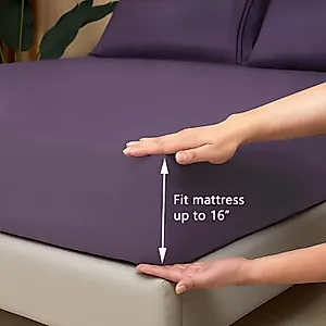 Mejoroom Twin Sheet Set - Hotel Collection Twin Sheets - Bedding Sheets & Pillowcases with Deep Pocket Fitted Sheet, Breathable, Wrinkle & Fade Resistant - 3 Piece(Purple)