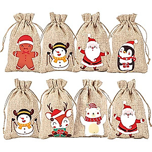 XIMISHOP 36pcs Christmas Burlap gift Bags Xmas Linen Jute goodies Treat Candy Bags With Drawstring for Christmas Party Supplies.