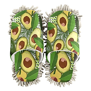 Avocado Tropical Leaves Mop Slippers Shoes Cover for Floor Cleaning Washable Hair Dust Dirty Cleaners Microfiber Mop Socks for Office House Kitchen