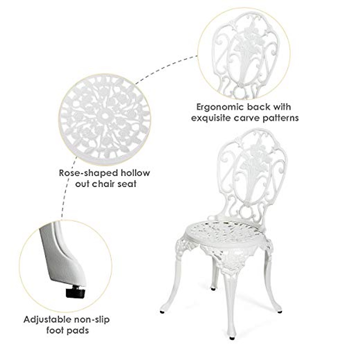 Giantex 3 Piece Bistro Set Cast Tulip Design Antique Outdoor Patio Furniture Weather Resistant Garden Round Table and Chairs w/Umbrella Hole