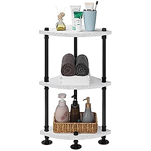BTY Small Corner Shelf 3 Tier Free Standing Corner Display Rack Wood Corner Storage Stand Shelves for Bedroom Bathroom Small Place (Grey White)