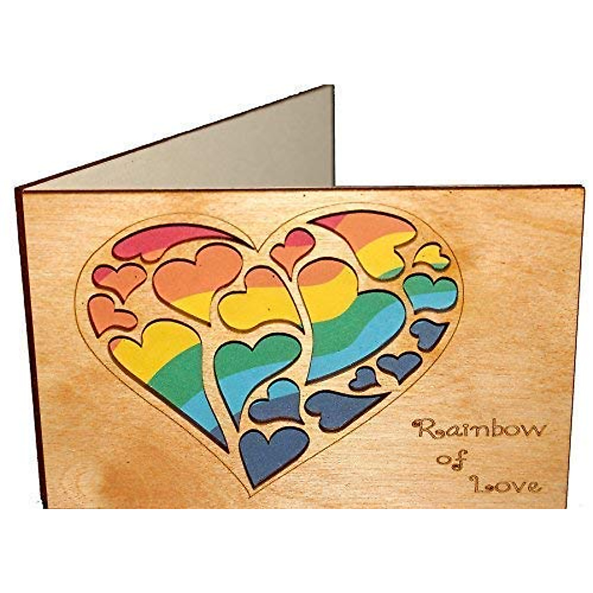 Real Wood Rainbow of Love Hearts Greeting Card for Him Boyfriend Husband Her Girlfriend Wife Lgbtq Lgbt Lgb Gay Lesbian Couple Wedding Day Anniversary Happy Birthday Get Well Mother's Day Wooden Gift e