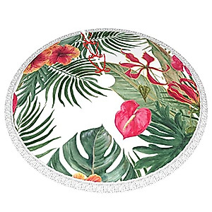 Christmas Tree Skirt 30" - Summer Hawaiian Printed Tree Skirt with Tassel Xmas Tree Decoration for Christmas Holiday