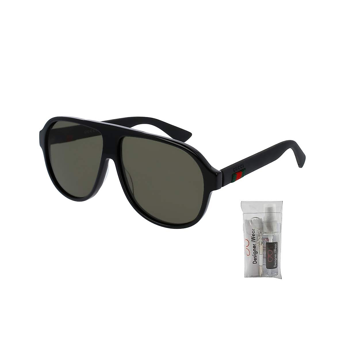 Gucci GG0009S 001 59M Black/Green Aviator Sunglasses For Men + BUNDLE with Designer iWear Eyewear Kit