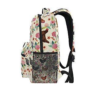 CHIFIGNO Chickens and Floral Lightweight Printed Bookbags School Backpacks for Teens and Girls