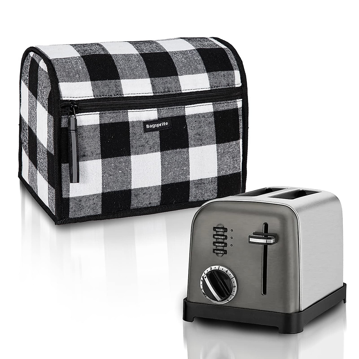 BAGSPRITE Toaster Cover 2 Slice Wide Slot, Toaster Oven Cover Compatible with Cuisinart, Small Bread Cover, 2 Slice Toaster Covers with Zipper Pockets Buffalo Check (Cover Only)