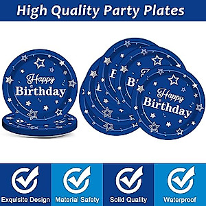 ZOIIWA Navy Blue and Silver Birthday Party Supplies Tableware Set Plates Napkins Tablecloth Serves 24 Guests Baby Shower Wedding Favors (JC0366com)