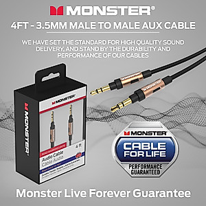 Monster Male to Male Aux Cord Premium 3.5mm Audio Cable - Auxiliary Cord for Car, Headphone Cable, Audio Jack, iPod Cable, and Stereo Cable, 4FT