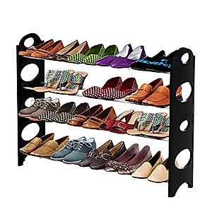ForHauz Shoe Organizer 20 Pair Storage Rack for Closet or Entryway, Black