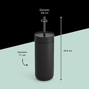 Fellow 20 oz Carter Cold Water Bottle for Water, Iced Tea, Coffee, Smoothies, Iced Coffee & more - Stainless Steel Vacuum-Insulated Iced Coffee tumbler with Spill Resistant lid and straw - Matte Black