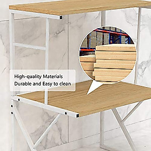 2 Tier Kitchen Countertop Microwave Oven Unit Shelving Stand Rack for Household Storage Organizer, Home Office Desktop Shelf Printer Rack Free Standing Metal Frame Wood Tabletop (Light Walnut)